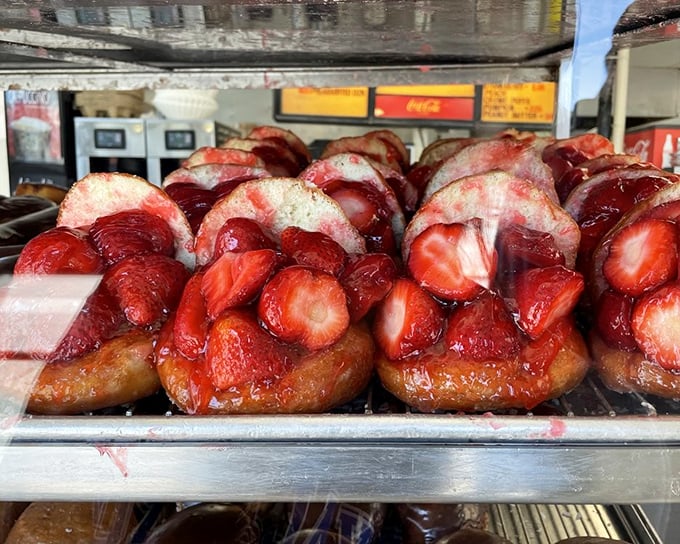Not just strawberry donuts—these are strawberry revelations, where fruit and pastry achieve a harmony that makes symphony conductors weep with envy.