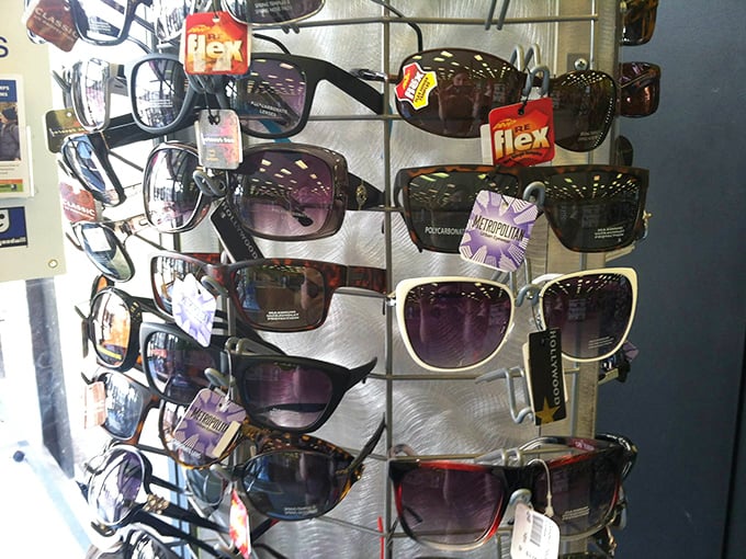 Designer dreams at dollar-store prices! These sunglasses have seen better days—or perhaps they haven't, and that's why they're here waiting for your face.