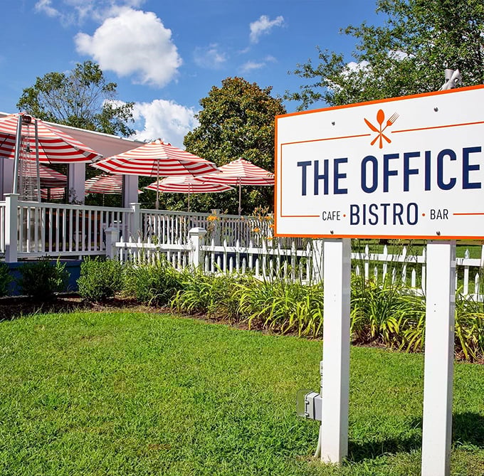 The Office is the kind of place where "working lunch" takes on an entirely new—and delicious—meaning under those cheerful striped umbrellas.