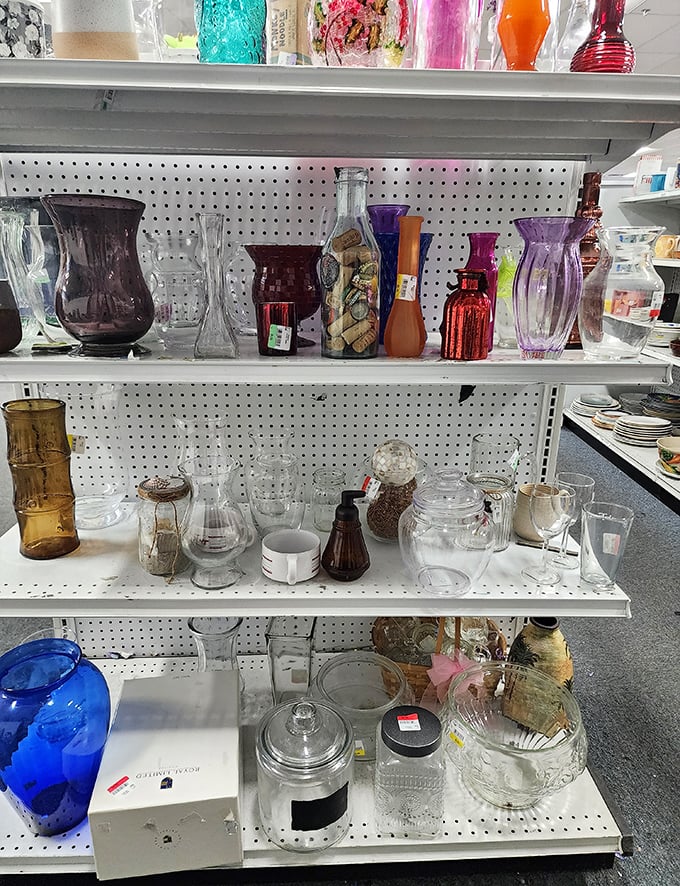 A glass menagerie that would make Tennessee Williams proud—vases in every color and shape imaginable, from elegant crystal to funky retro designs.