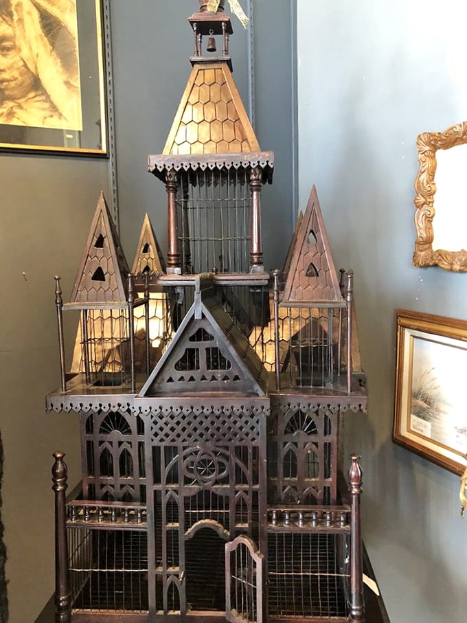 This ornate Victorian birdcage isn't just decor—it's a conversation piece with more character than most modern furniture could dream of having.