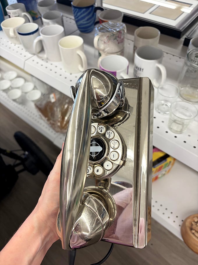 Hello from the past! This chrome vintage telephone isn't just a conversation piece—it's a conversation starter from an era when we actually talked to each other.