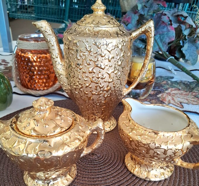 This golden tea set isn't just kitchenware—it's a time machine to an era when afternoon tea was an event, not just a beverage choice.