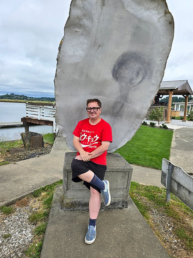 Sometimes the best vacation photos involve posing with oversized seafood sculptures—and there's absolutely nothing wrong with that.