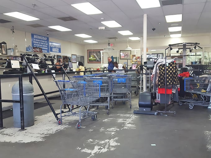 The checkout area—where dreams meet reality and shopping carts reveal the stories of their collectors.