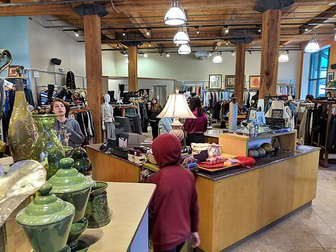 The checkout counter buzzes with activity as shoppers score their finds—each transaction a small victory in the thrifting Olympics.
