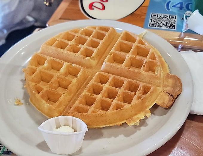 This Belgian waffle doesn't need fancy toppings to impress—it's the breakfast equivalent of a perfectly tailored suit.