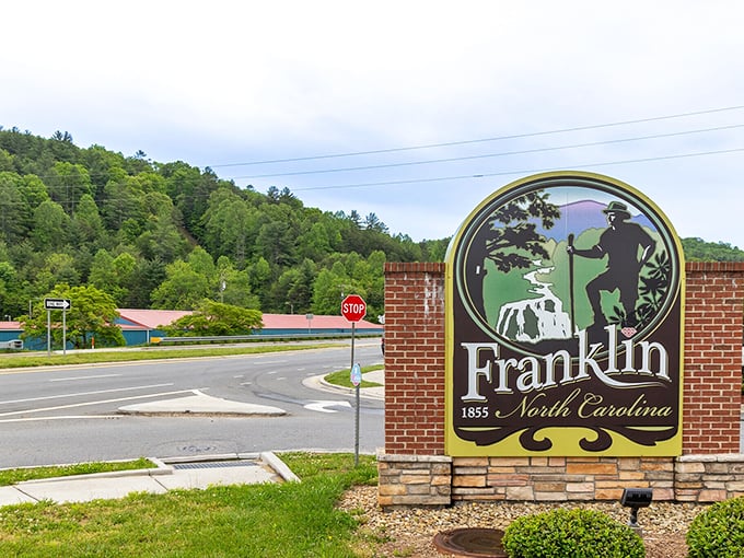 Franklin's welcome sign features a hiker silhouette – a subtle hint that this town offers more outdoor adventure than your knees might be ready for.
