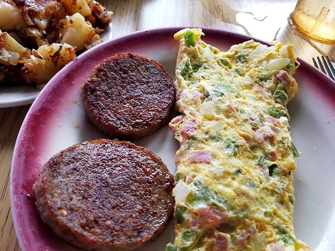 This Western omelet and scrapple combo isn't just breakfast—it's Maryland morning mythology on a plate, telling stories of simpler, more delicious times.