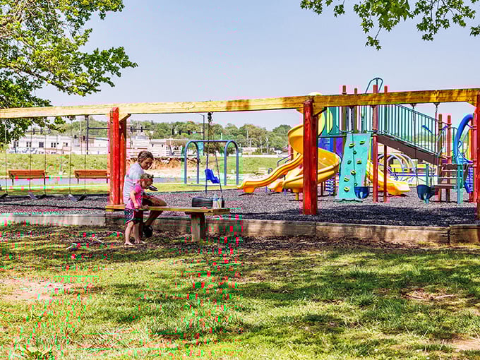 This playground isn't just for kids—it's a reminder that retirement means having the time to watch grandchildren experience the simple joys you once did.