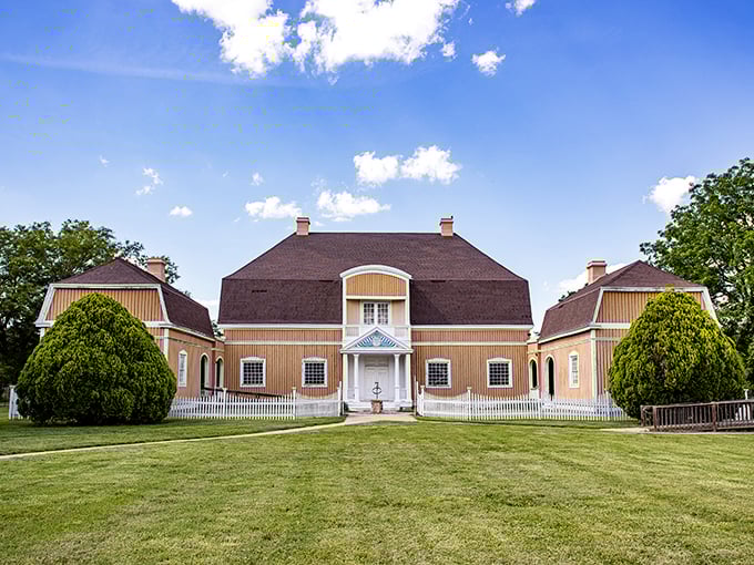 This isn't Sweden—it's Kansas! The Swedish Pavilion stands as a golden testament to heritage, originally built for the 1904 World's Fair.