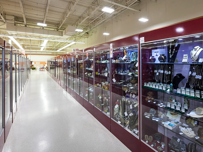 The jewelry section gleams with possibilities—each case a time capsule of fashion statements from decades past.