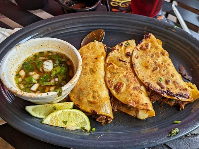 Birria tacos: where crispy meets tender, where cheese meets meat, where you meet happiness. Don't forget that crucial consommé dip!