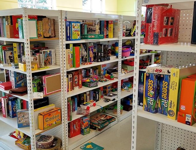 The board game section: where family game nights get financially responsible. Find everything from vintage Monopoly to last year's party games, most with all their pieces!