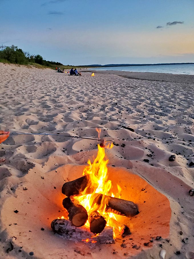 Evening beach bonfires – where s'mores become gourmet cuisine and ghost stories gain unexpected credibility as darkness falls.