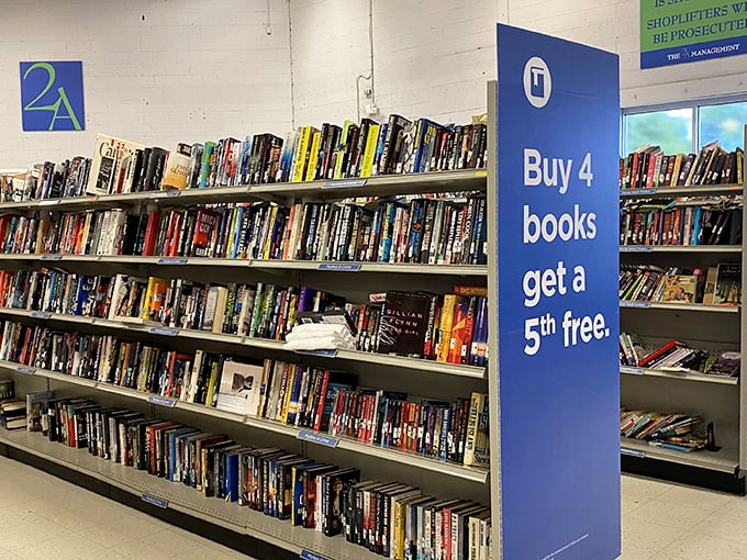 "Buy 4 books, get a 5th free" – because bibliophiles need enablers, not interventions.