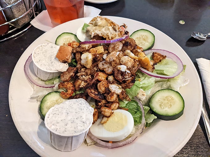 This Cajun shrimp salad proves that "eating light" in Louisiana is still a celebration – blackened shrimp dancing atop greens with enough flavor to make lettuce exciting.