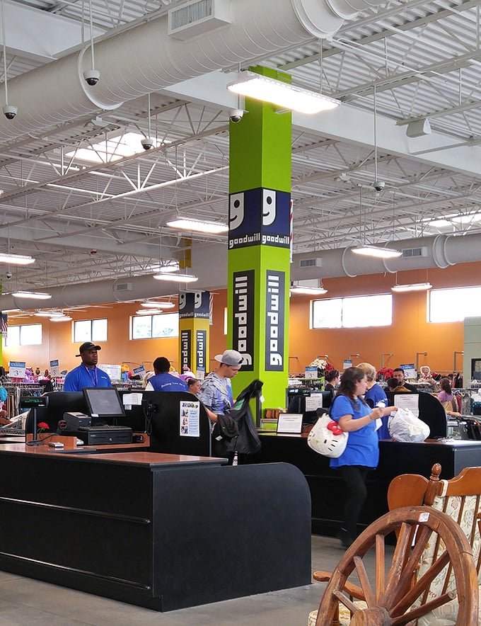 The checkout area—where staff members transform your pile of possibilities into bags of bargains with cheerful efficiency.