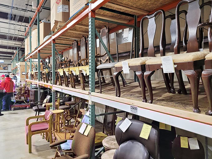 Chair legs reaching skyward like a wooden forest. Each one waiting to be rescued and given a second life in someone's dining room.