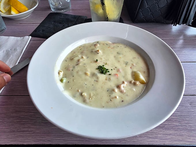 This clam chowder isn't just soup—it's a creamy ocean hug in a bowl, with each spoonful delivering comfort that transcends coastlines.