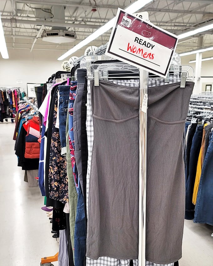 The "Ready" rack lives up to its name, with carefully curated women's clothing organized by size – no digging required for fashion finds.