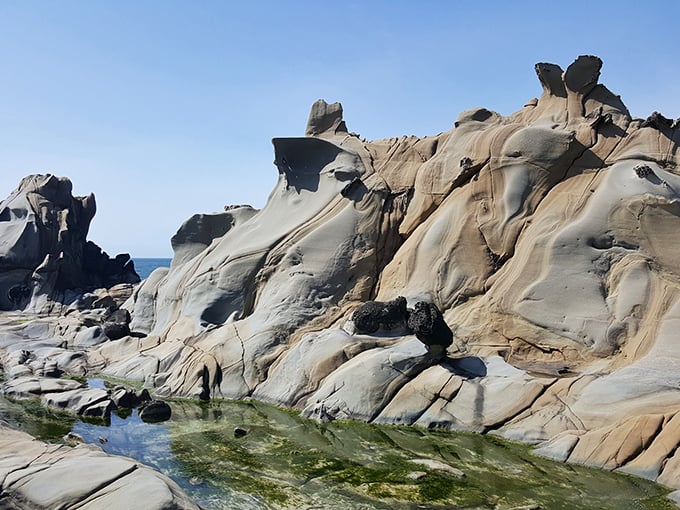 Mother Nature's modern art installation. These sandstone formations look like they were designed by Salvador Dalí during a particularly inspired beach vacation.