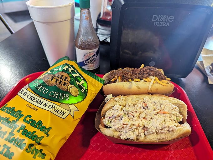 The chicken salad sandwich quietly steals the spotlight while the chili dog gets all the fame—like the character actor who outshines the leading role.