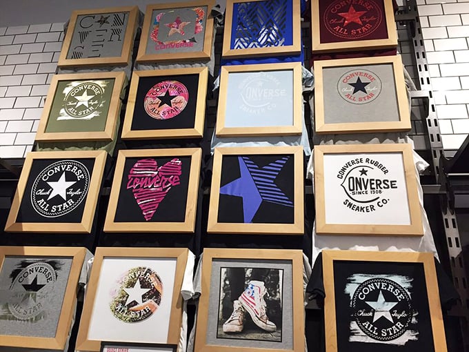 Converse creativity on display – proof that even iconic logos become art when thoughtfully arranged and framed with care.