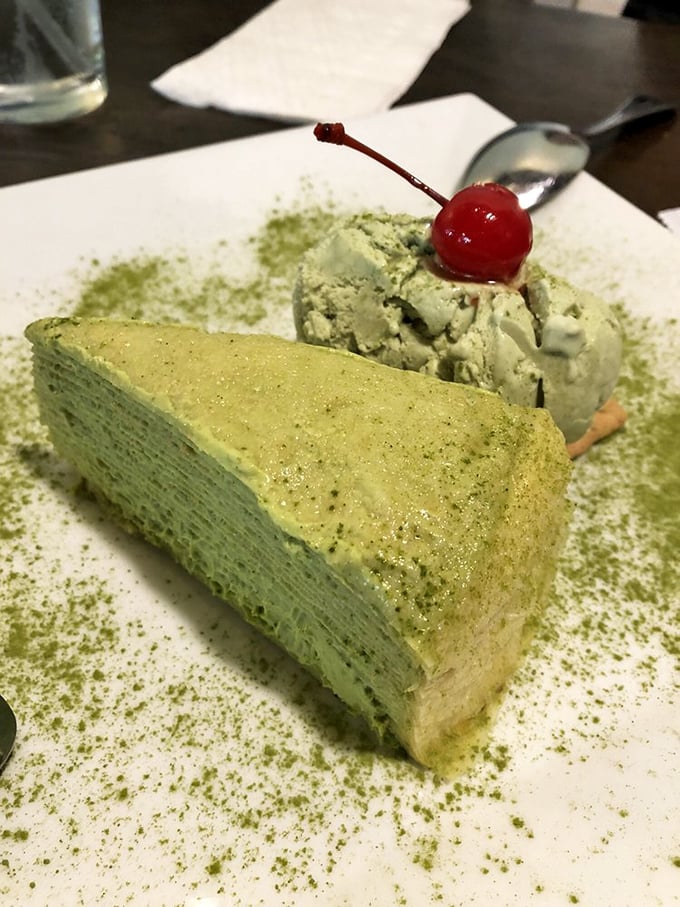 This green tea mille cake isn't just dessert—it's architecture with flavor, built layer by delicate layer into a matcha masterpiece.