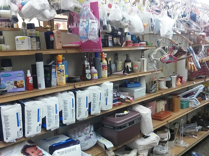 The toiletries section—where half-used shampoo bottles find new purpose and unopened packages wait for savvy shoppers who know value when they see it.