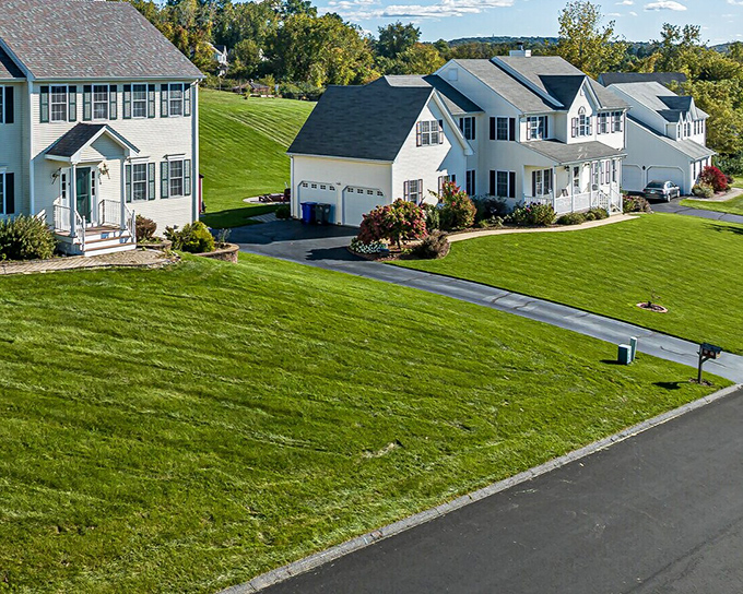 These pristine homes with manicured lawns aren't showing off – they're just demonstrating what happens when you have time to care about your grass again.
