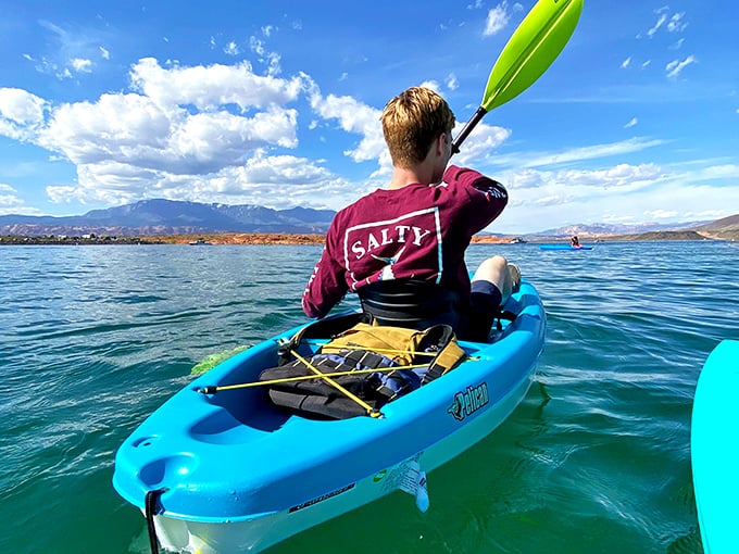 Kayaking through a postcard that nobody would believe is real. "Dear everyone stuck at the office: Yes, this water really is this blue."
