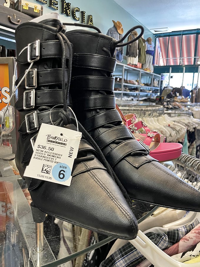 These aren't just boots; they're someone's abandoned rock star dreams waiting for your feet to continue the story. Buckles included.