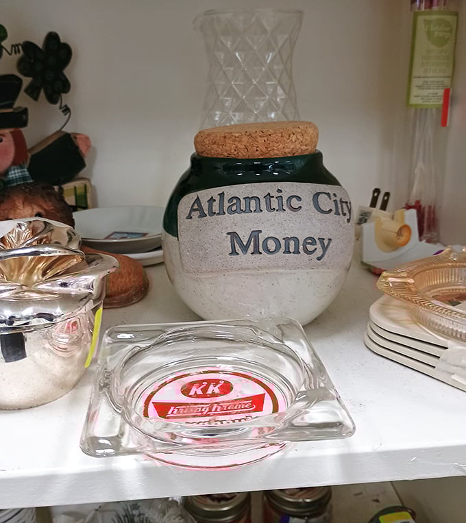 That "Atlantic City Money" jar isn't just kitsch—it's someone's vacation dreams and casino memories crystallized into ceramic form.