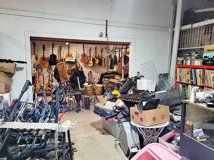 A musician's cave of wonders. One person's abandoned guitar is another's ticket to becoming the next Clapton—or at least sounding good in the garage.