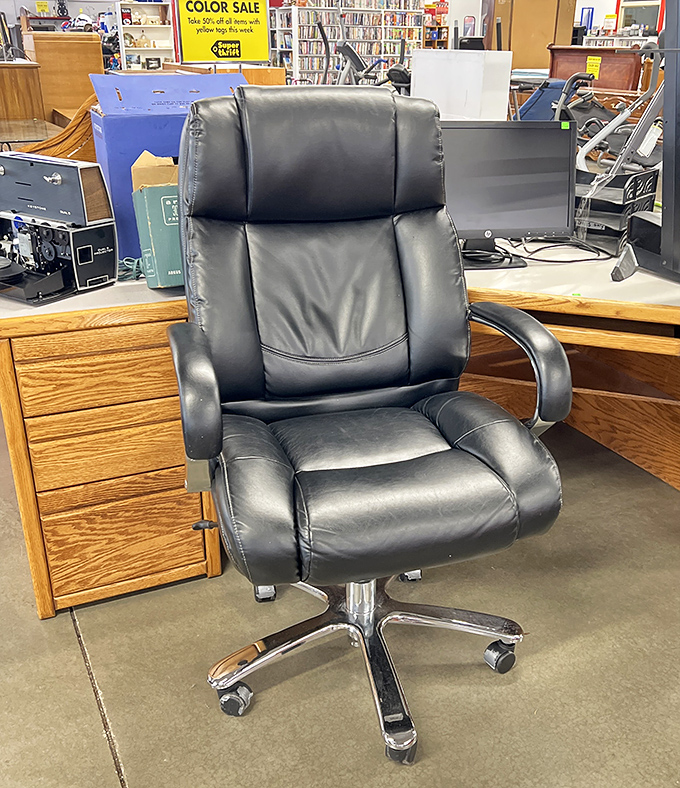 This executive chair isn't just office furniture – it's a throne awaiting its next commander-in-chief of spreadsheets and Zoom calls.