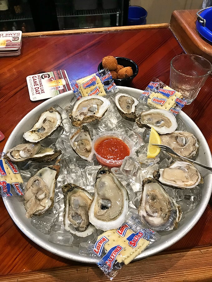 Fresh oysters on ice—nature's perfect appetizer. Like kissing the ocean, but with cocktail sauce and crackers as chaperones.