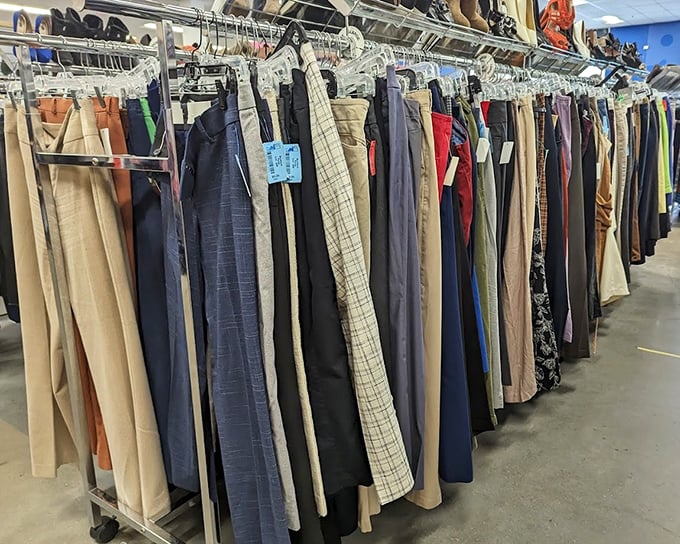 The pants parade stands at attention – a lineup of slacks that have seen boardrooms, weddings, and everything in between.