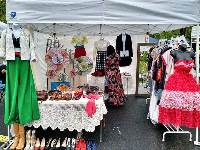 Yesterday's fashion becomes today's treasure—these vintage dresses wait patiently for their second act in someone's carefully curated Instagram feed.