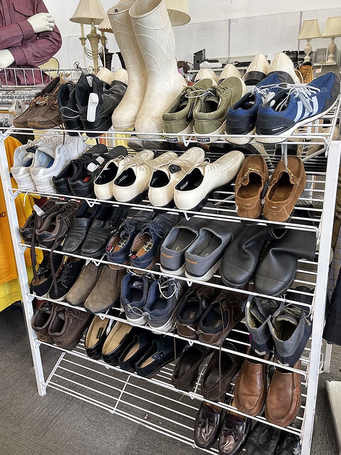 The Cinderella section—where every shoe tells a story and finding your perfect match costs less than a fancy coffee.