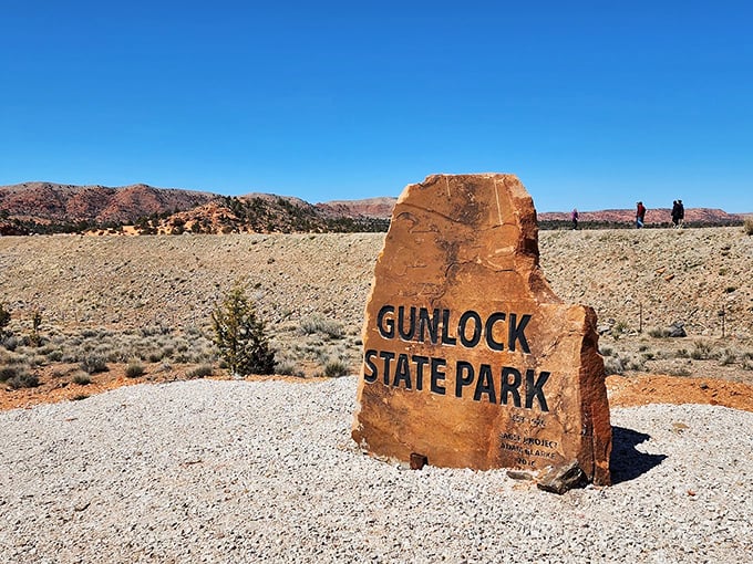 Not every treasure needs a fancy introduction. This humble sandstone marker welcomes adventurers to one of Utah's best-kept secrets.