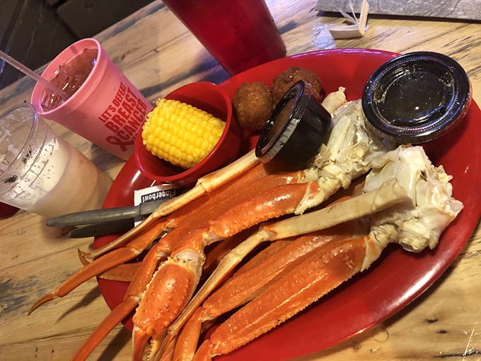 Snow crab legs sprawled majestically across the plate—nature's way of saying you'll need to work for your dinner. Worth every crack.