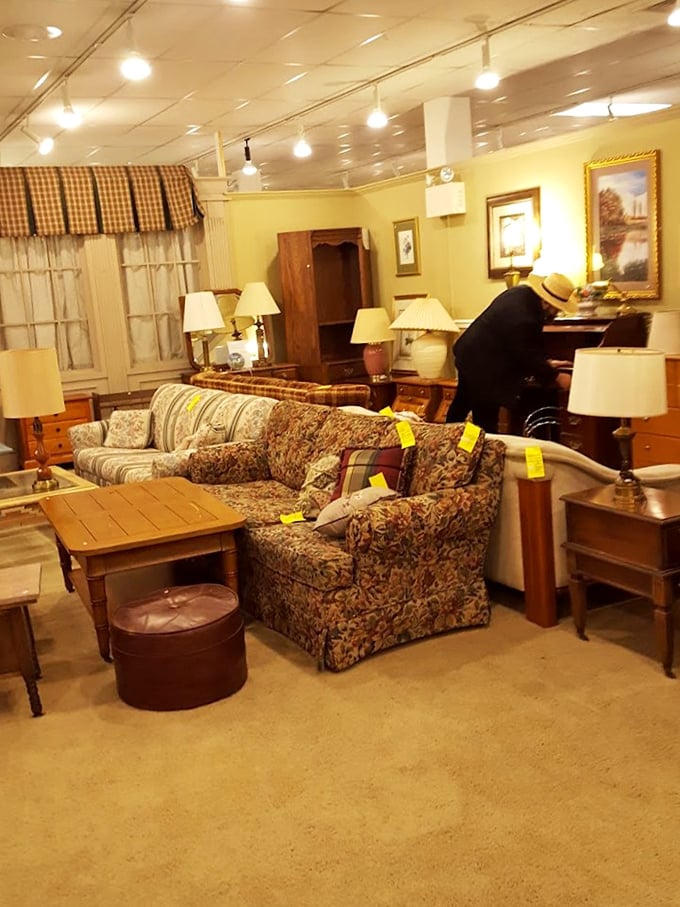 The furniture section feels like visiting your stylish aunt's living room, complete with floral patterns that somehow look better here than they did in 1985.