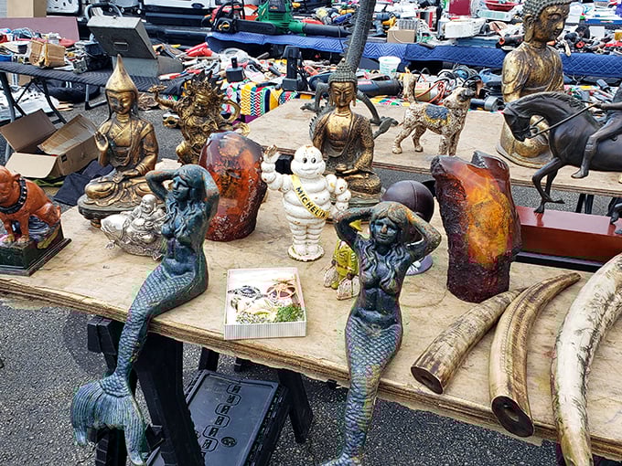 This menagerie of mermaids, Buddhas, and mystical creatures stands ready to transform ordinary shelves into conversation-starting displays.