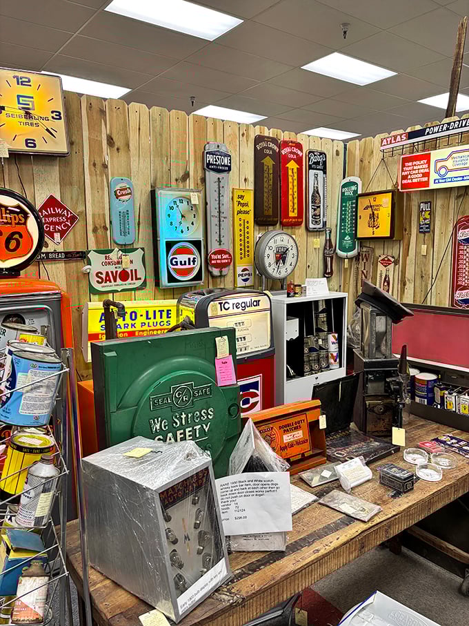 Vintage advertising heaven! These old thermometers and signs once told Americans which motor oil to buy; now they're telling your man cave walls what era to channel.