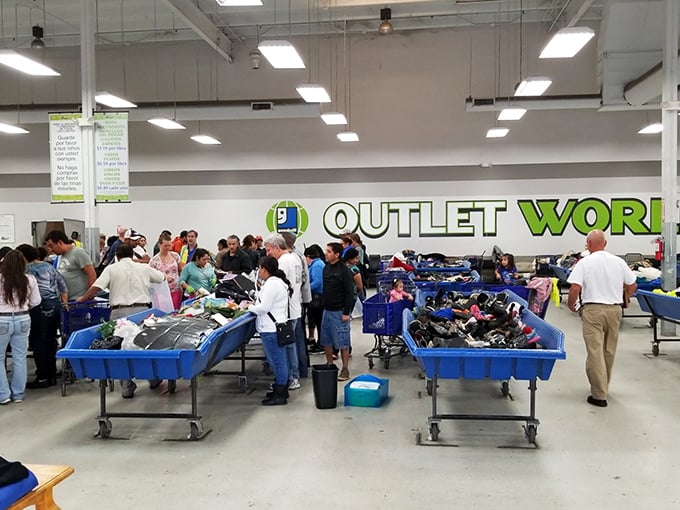 The true thrifting community in action. Notice the focused expressions—these are professionals at work, not casual shoppers.