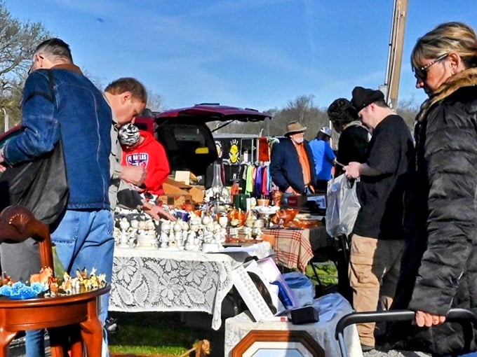Bundled against spring chill, shoppers hover over tables of curiosities, where one person's castoffs become another's conversation pieces.