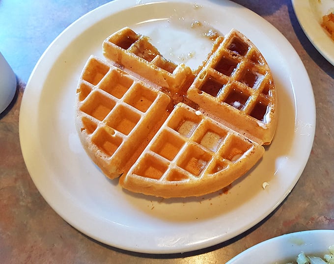 Golden waffle perfection that would make Leslie Knope weep with joy. Those perfect squares are designed to hold just the right amount of butter and syrup.