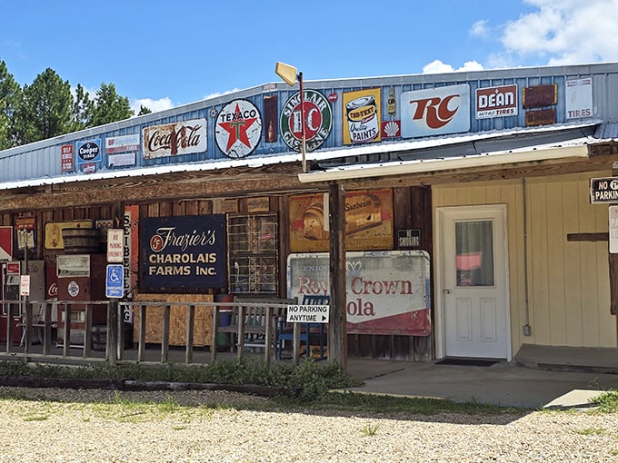 The rustic charm of 49 Flea Market's vintage signage tells stories of simpler times gone by.