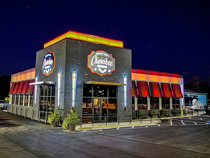 Modern steakhouse style meets suburban convenience in this sleek building that means serious business.